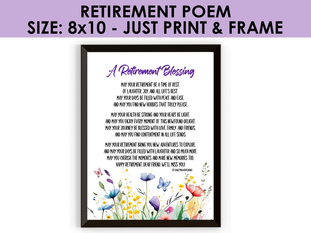 Retirement Poem, Retirement Blessing Print, Teacher Retirement ...