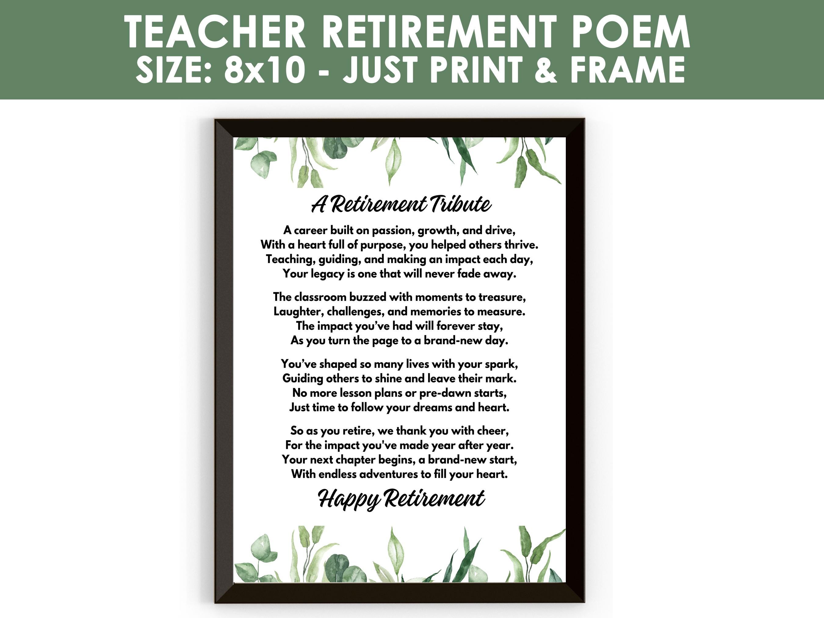Teacher Retirement Poem Print: Heartfelt Tribute, Teacher Retirement ...