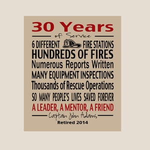 Personalized Fireman Retirement Art - Fireman Retirement Gift - Fireman ...