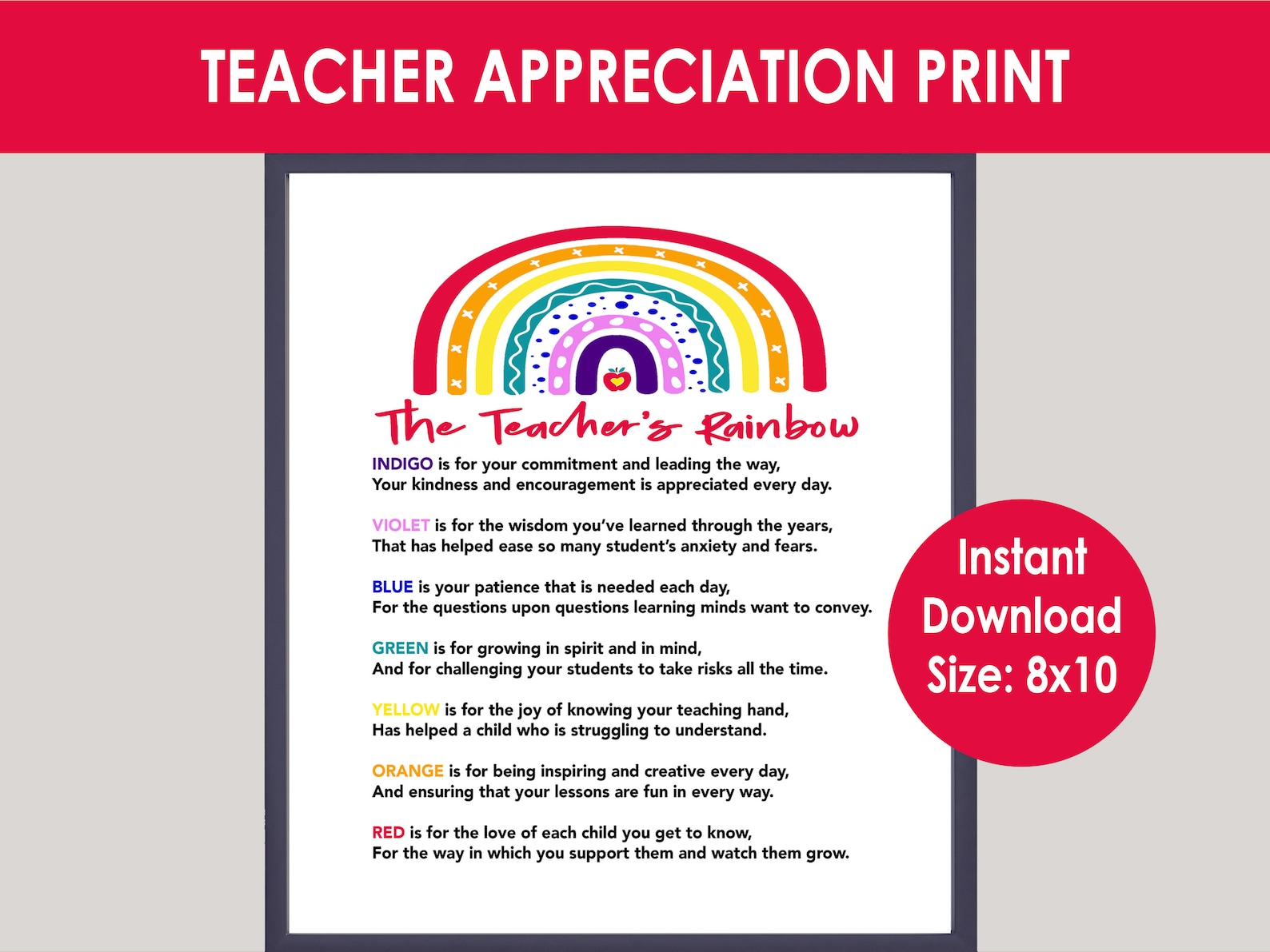 Teacher Rainbow Poem, Elementary Teacher Appreciation Printable ...