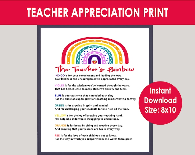 Teacher Rainbow Poem, Elementary Teacher Appreciation Printable ...