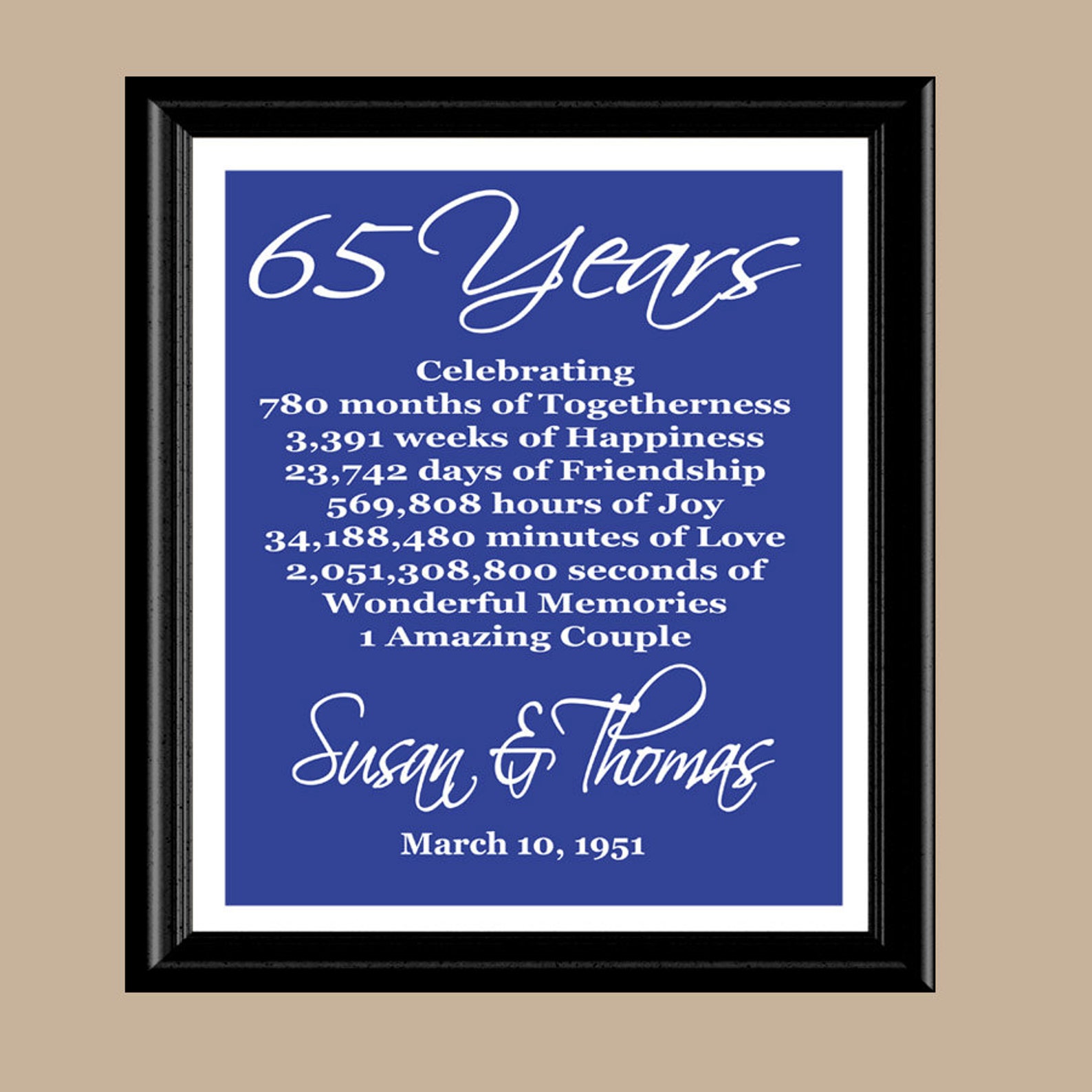 65th Anniversary Print Sapphire Anniversary Parents | Etsy