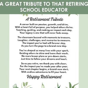Teacher Retirement Poem Print: Heartfelt Tribute (digital Download) - Etsy