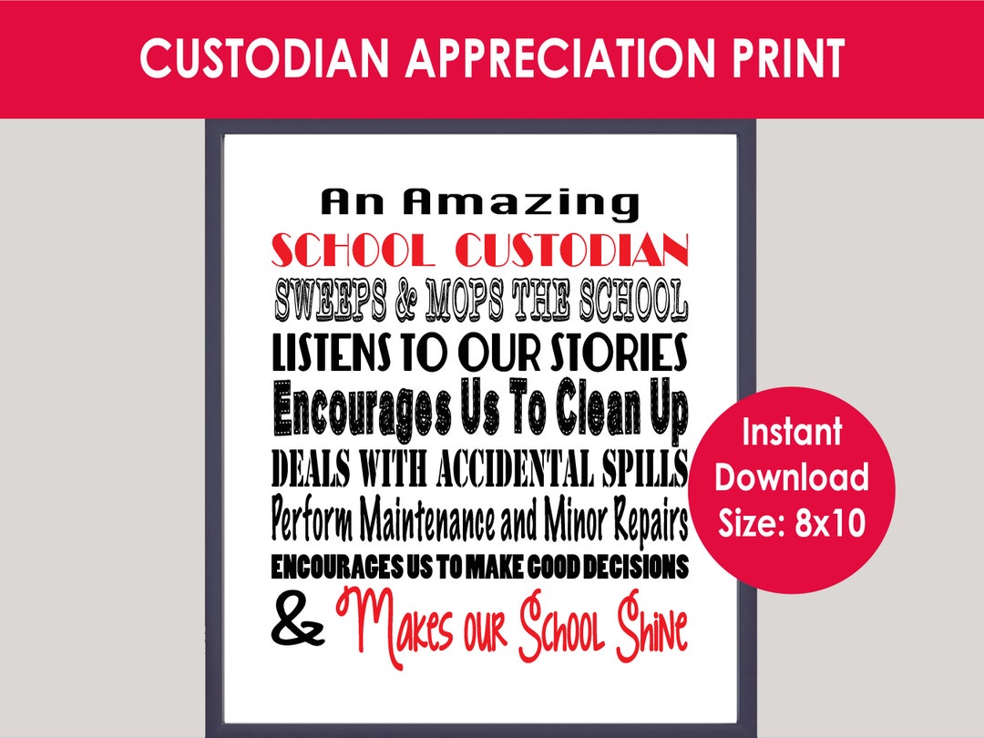 Custodian Appreciation Gift, Custodian Printable, Custodian Gift, Thank ...