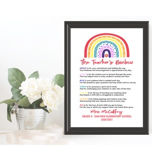 Teacher Rainbow Poem, Teacher Appreciation Gift Sign Printable, Teacher ...