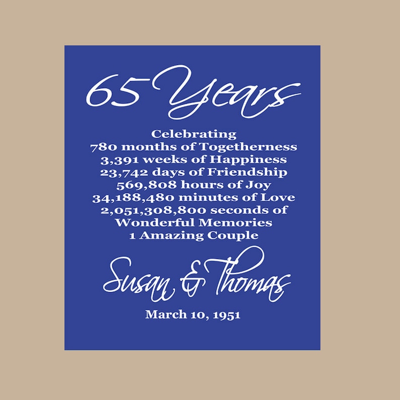 65th Anniversary Print Sapphire Anniversary Parents - Etsy