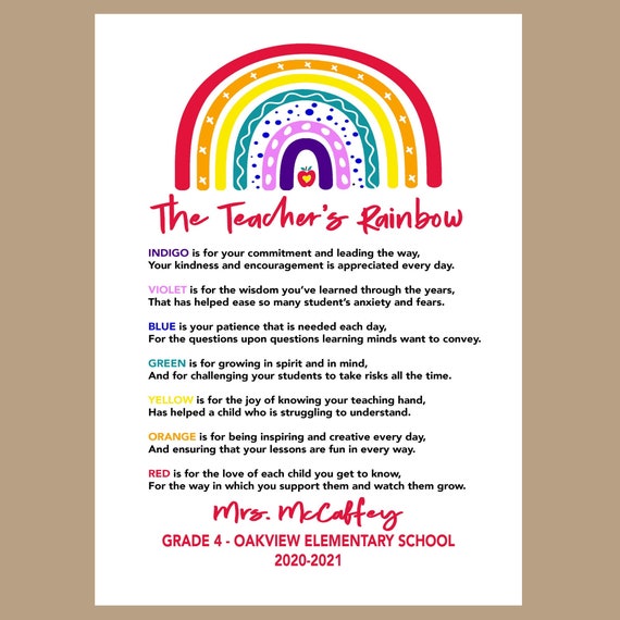 Teacher Rainbow Poem Teacher Appreciation Gift Sign Etsy Canada