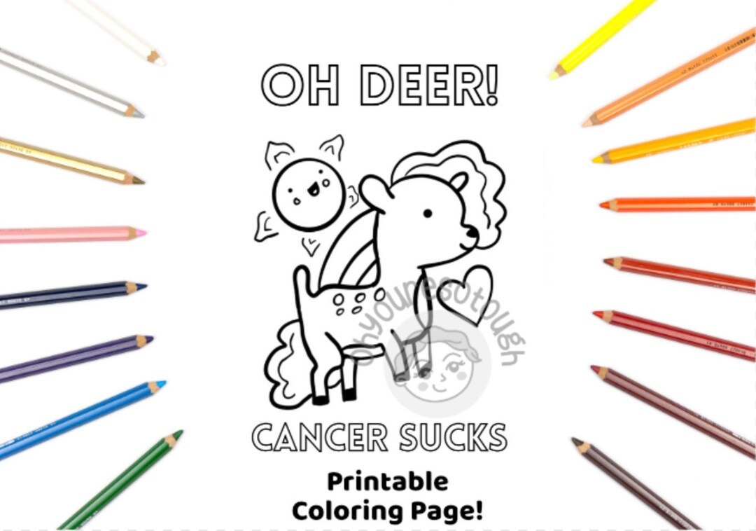 Funny Cancer Printable Coloring Page - Oh Deer Cancer Sucks - Adult ...