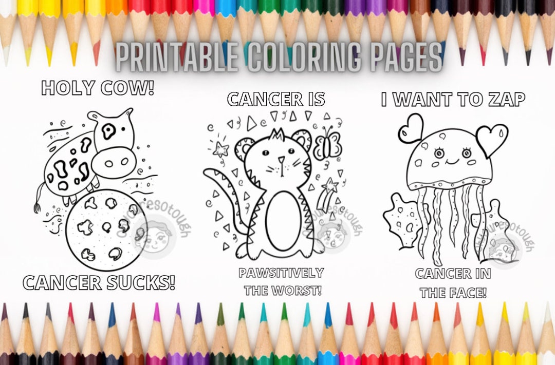 Set of 3 Cancer Coloring Pages - Funny Cancer Printable Coloring Page ...