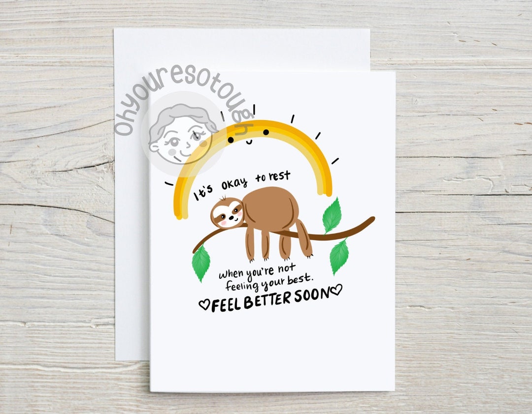 Cute Sloth Get Well Card - Encouragement Card - Sloth Card - Get Well ...