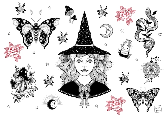 Witch Tattoo Flash