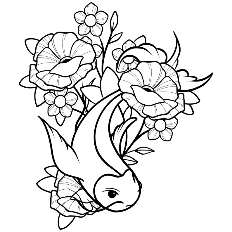 Ornate Botanical Fish | Outline | Tattoo Design | Clipart | Vector ...