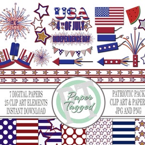 Patriotic Digital Clip Art and Paper Pack, 25 Clip Art Elements, 7 12 X ...