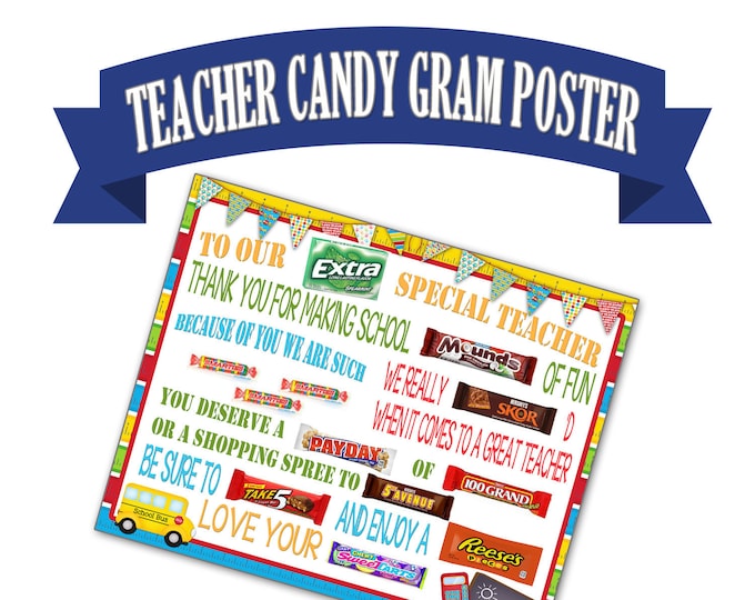 Teacher Appreciation Gift Ideas Printable Candy Gram Poster, Teacher ...
