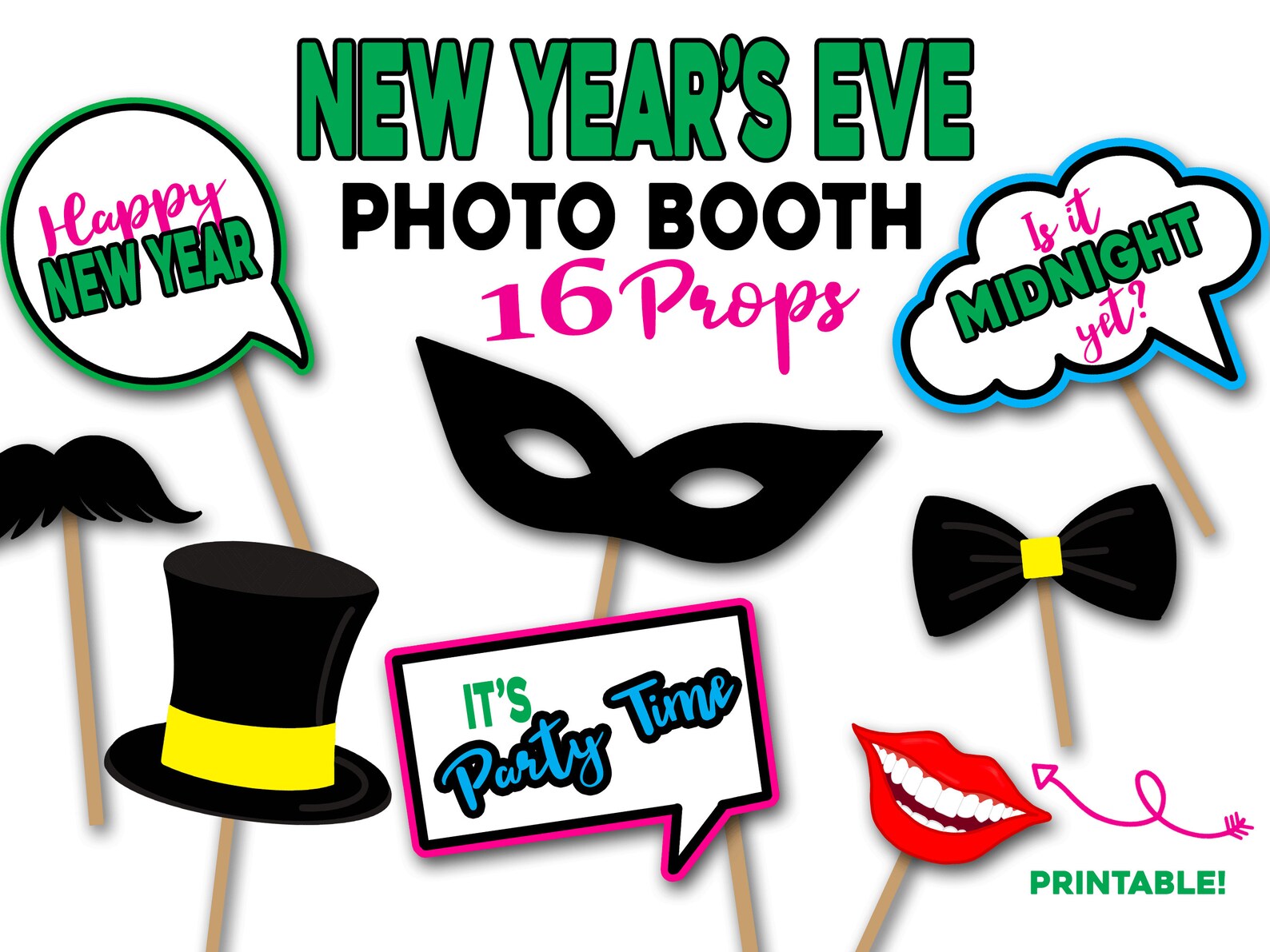 New Year's Eve Photo Booth Props Photo Props for New | Etsy