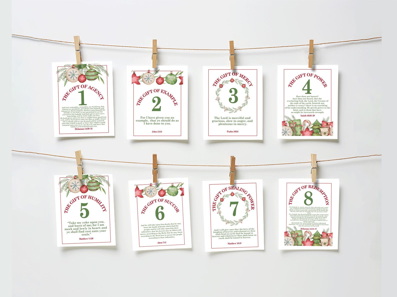 LDS 25 Gifts of Christ Christmas Advent, LDS Scripture Card Set ...