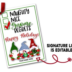 Gnome Christmas Gift Tags, Gnome Regrets Christmas Gift Tag, Gnome ...