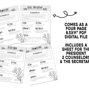 Young Women Class Presidency Responsibilities Sheets, Responsibilities ...