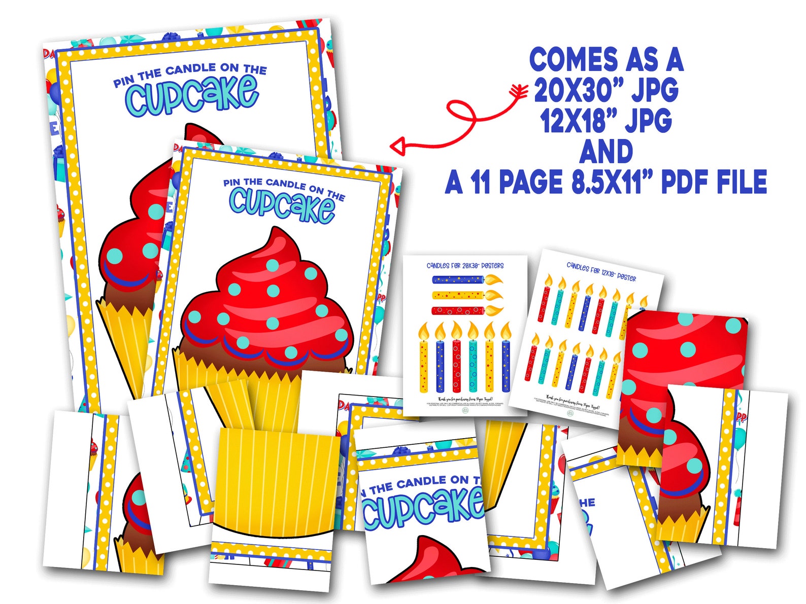 Birthday Party Game, Pin the Candle on the Cake, Printable Birthday ...