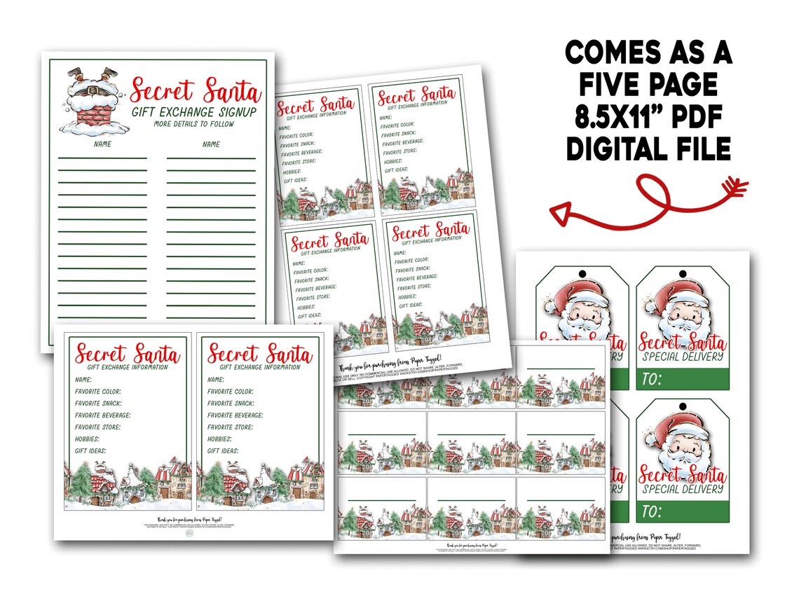Secret Santa Gift Exchange Kit Printable Christmas Secret - Etsy