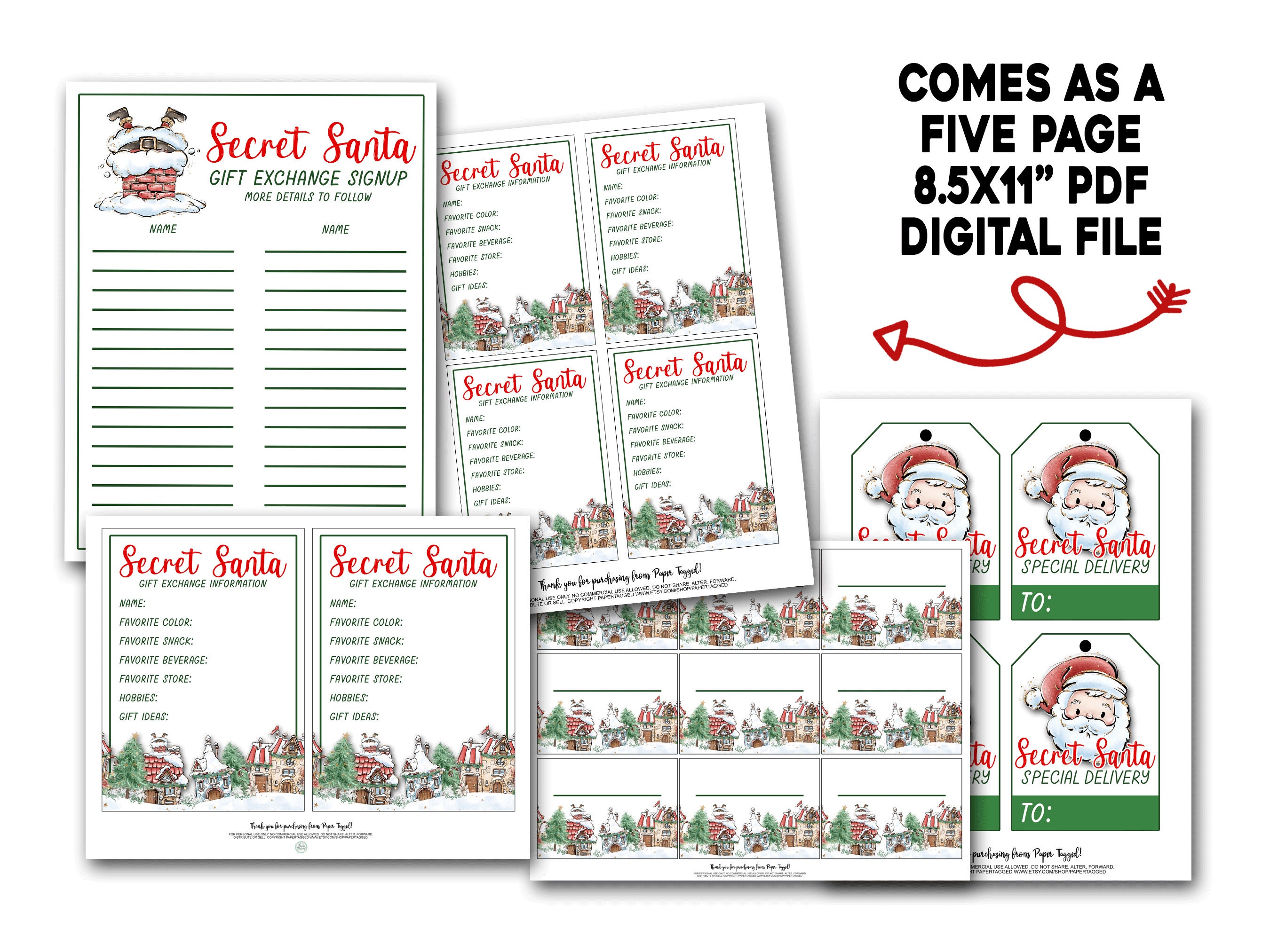 Secret Santa Gift Exchange Kit, Printable Christmas Secret Santa Sign ...