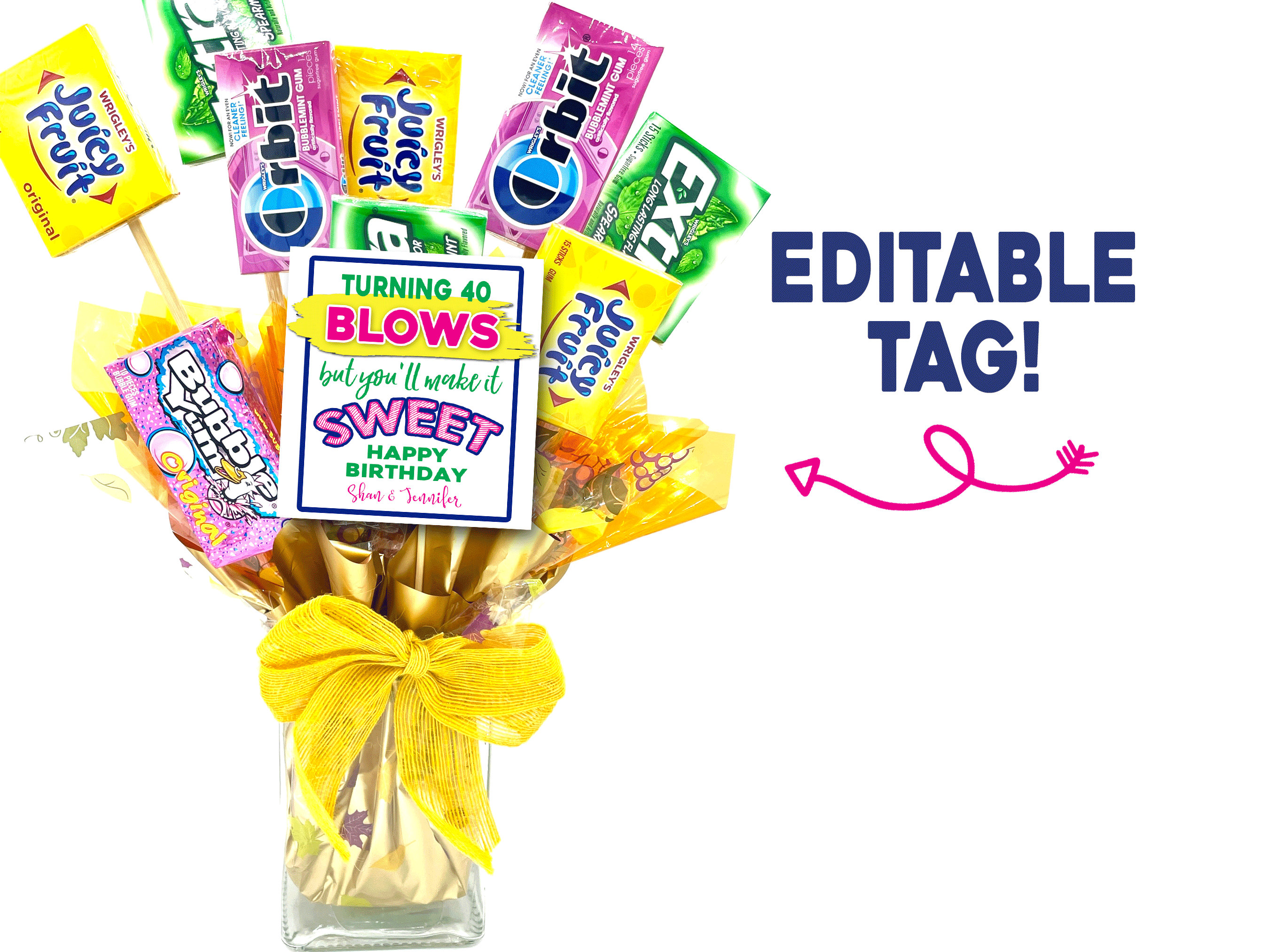 40th Birthday Gift Tag, Candy Bar Poster, Friend Birthday Gift ...