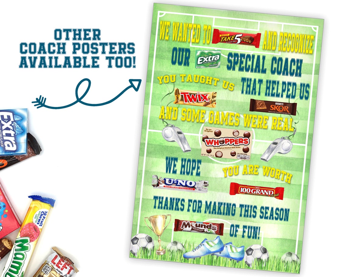 Football Coach Candy Gram Poster, Coaches Thank You Gift, Coach Gift ...