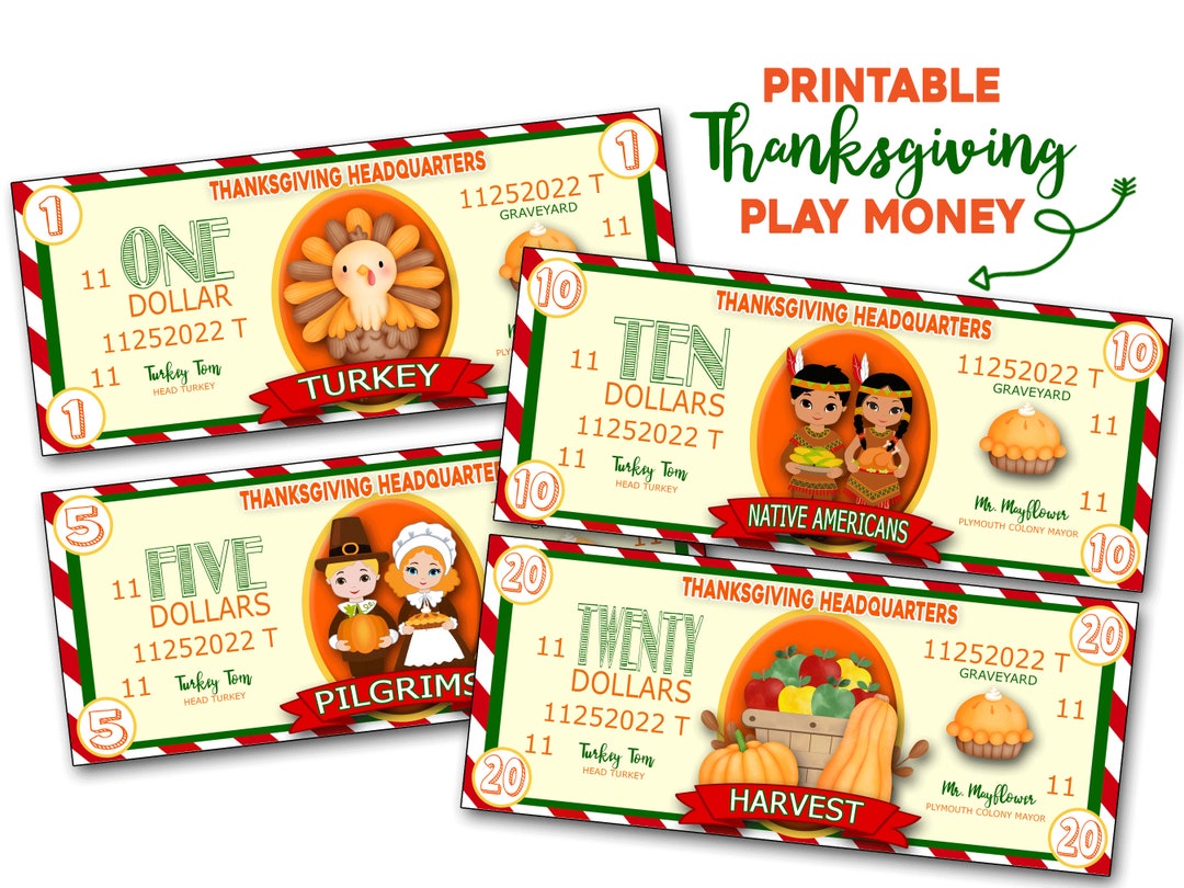 Thanksgiving Play Money, Fall Play Money, Thanksgiving Fake Money ...