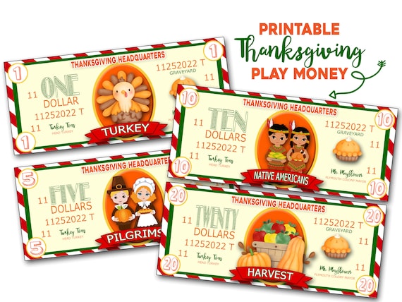 Thanksgiving Play Money Fall Play Money Thanksgiving Fake - Etsy
