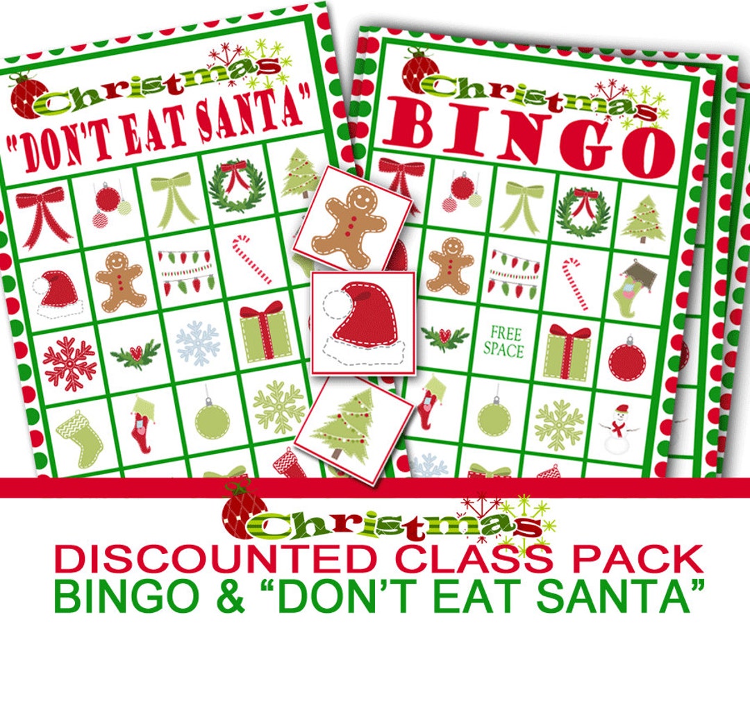 Christmas Bingo and Don't Eat Santa Combo Pack, Group Game, Class ...