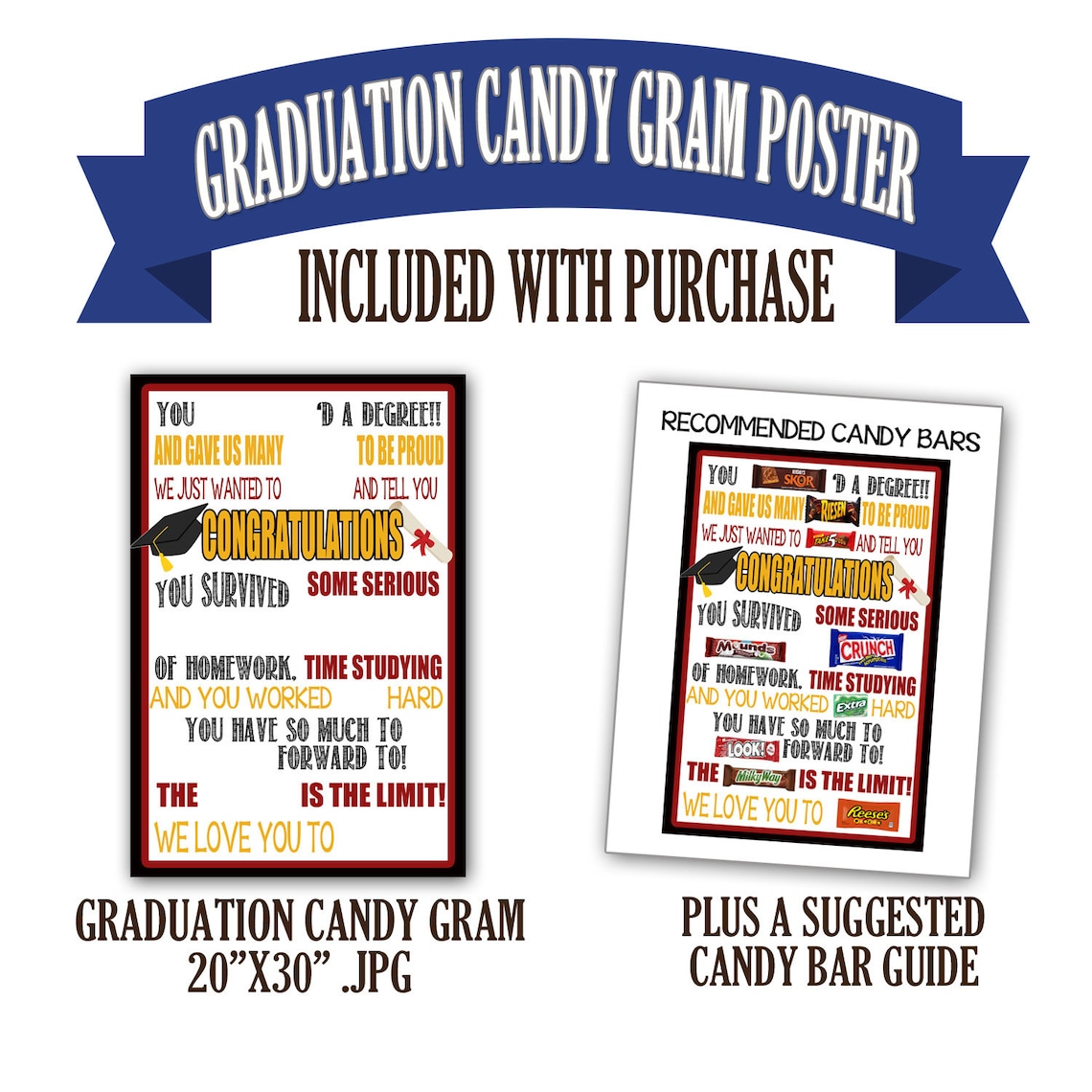 Graduation Candy Gram Poster, Candy Bar Poster, Graduation Gift, End of ...