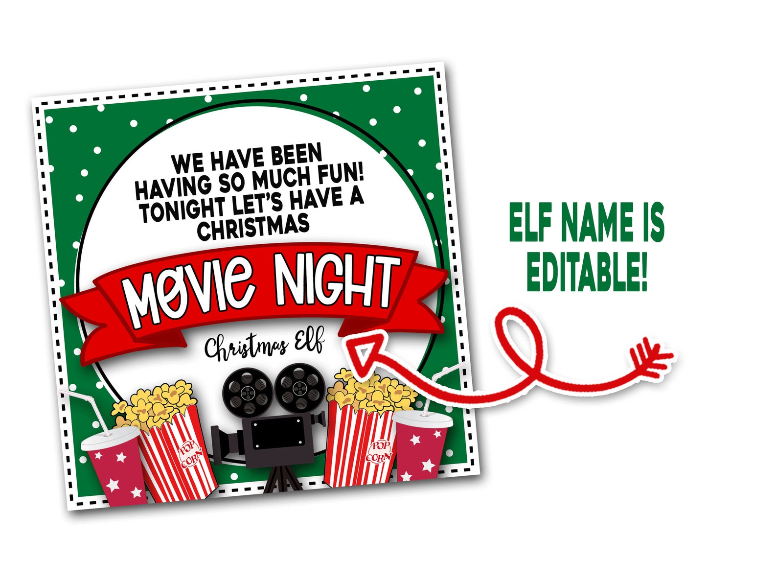 Elf Movie Night Elf Note Christmas Elf Note Movie Popcorn - Etsy