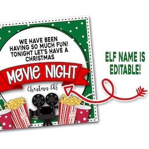 Elf Movie Night, Elf Note, Christmas Elf Note, Movie Popcorn Wrapper ...