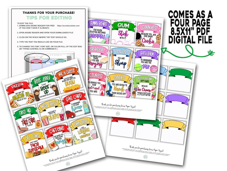 College Care Package Gift Tag Printables - College Survival Kit Gift ...