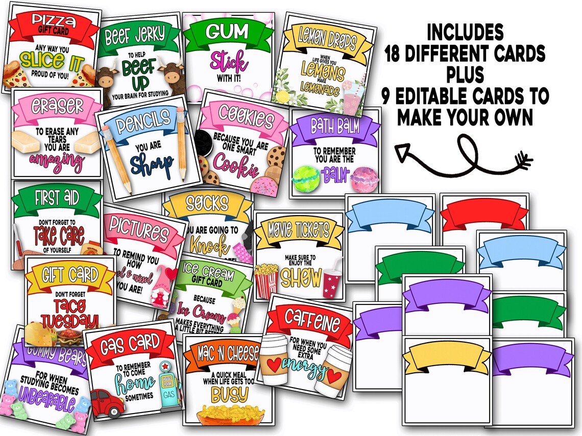 College Care Package Gift Tag Printables - College Survival Kit Gift ...