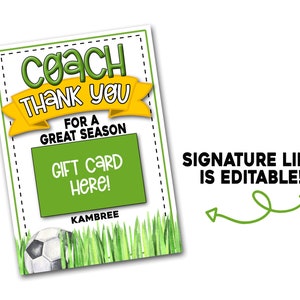Soccer Coach Thank You Gift Card Holder, Soccer Thank You Card, Soccer ...