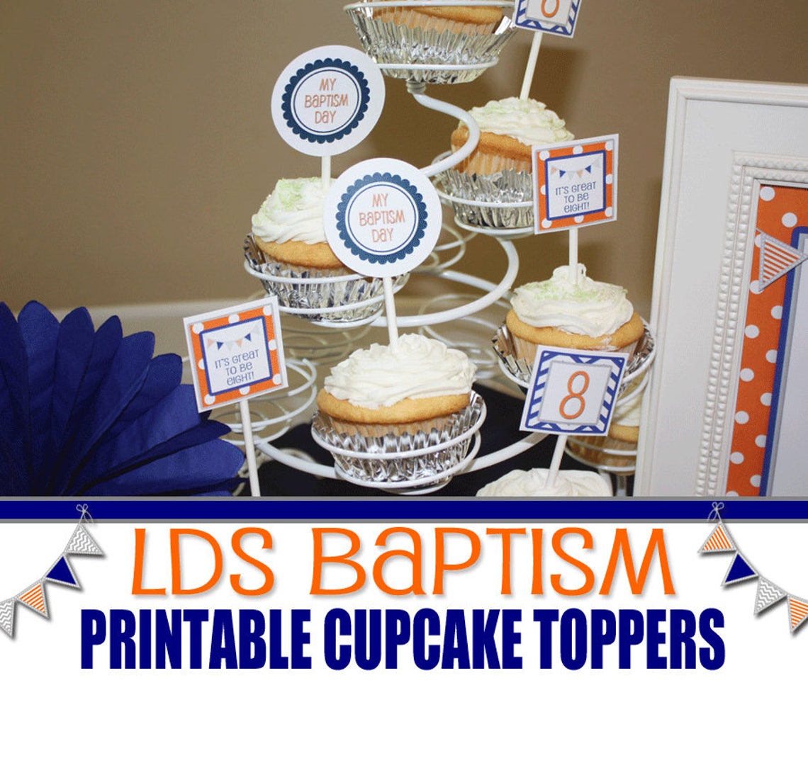 LDS Baptism Printable Party Decorations Set Orange Blue and | Etsy