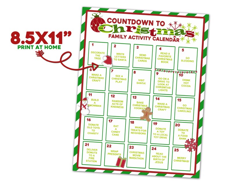 Christmas Countdown Calendar, Printable, Editable Christmas Activity ...