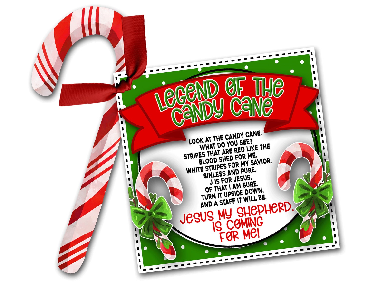 Legend of the Candy Cane Printable Tag, Candy Cane Poem, Christmas Tags ...