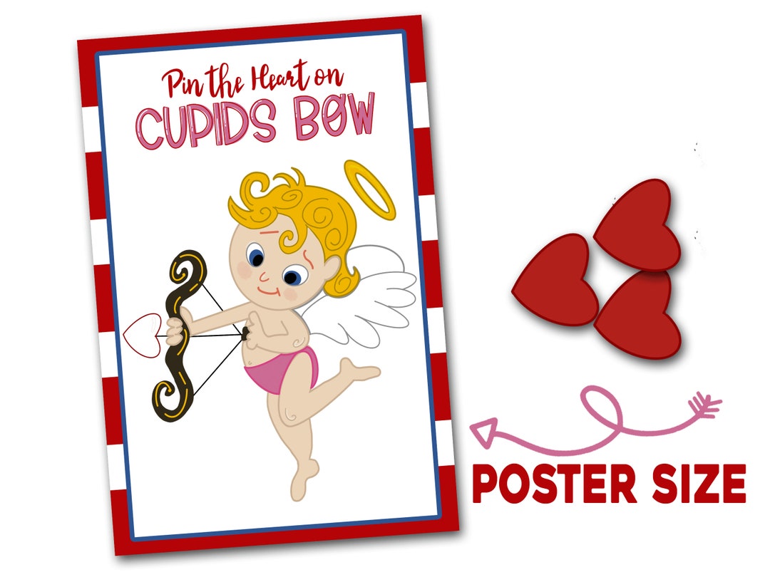 Pin the Heart on Cupids Bow, Printable Valentine's Day Party Kids Game ...