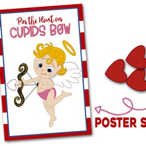 Pin the Heart on Cupids Bow, Printable Valentine's Day Party Kids Game ...