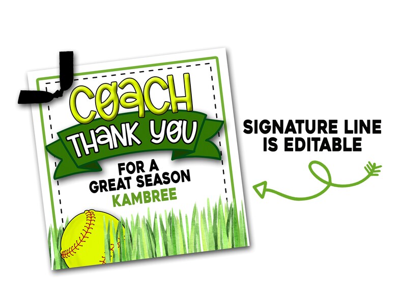 Softball Coach Thank You Gift Tags, Softball Thank You Card, Softball ...