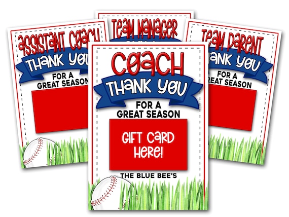 Baseball Coach Thank You Gift Card Holder Thank You Card - Etsy
