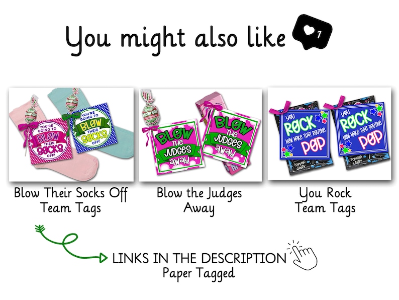 Dance Competition Treat Tags, Cheerleading Good Luck Favor Tags, Rock ...