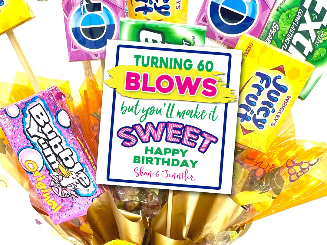 60th Birthday Gift Tag Candy Bar Poster Friend Birthday Gift 60th Birthday Gift Tag Candy Bar Poster Friend Birthday Gift