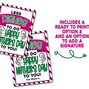 Mother's Day Gift Tags, Mother's Day Dishes, Less Dishes to Do Happy ...