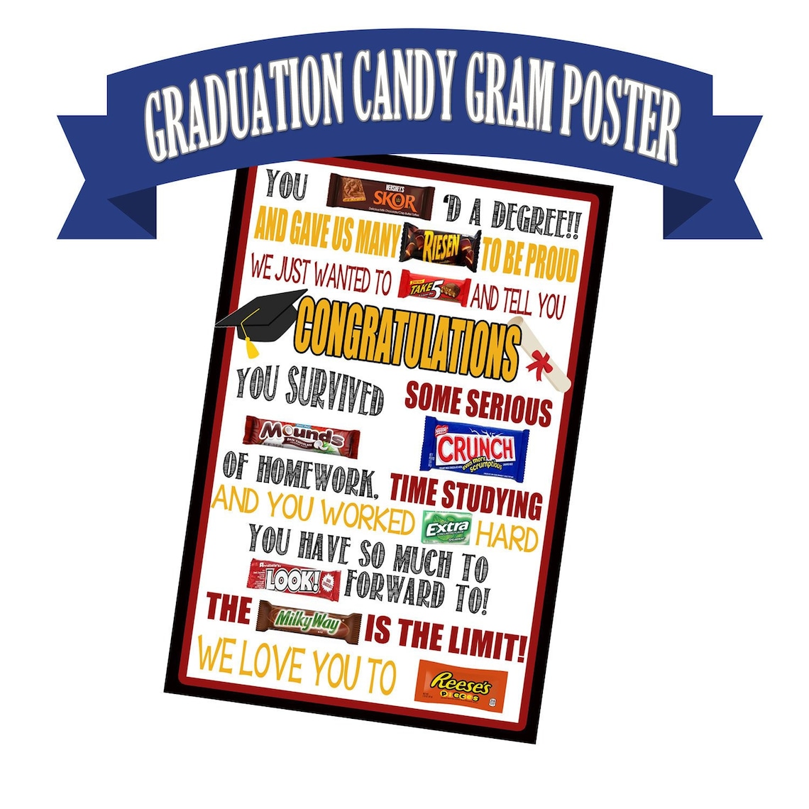 Graduation Candy Gram Poster, Candy Bar Poster, Graduation Gift, End of ...