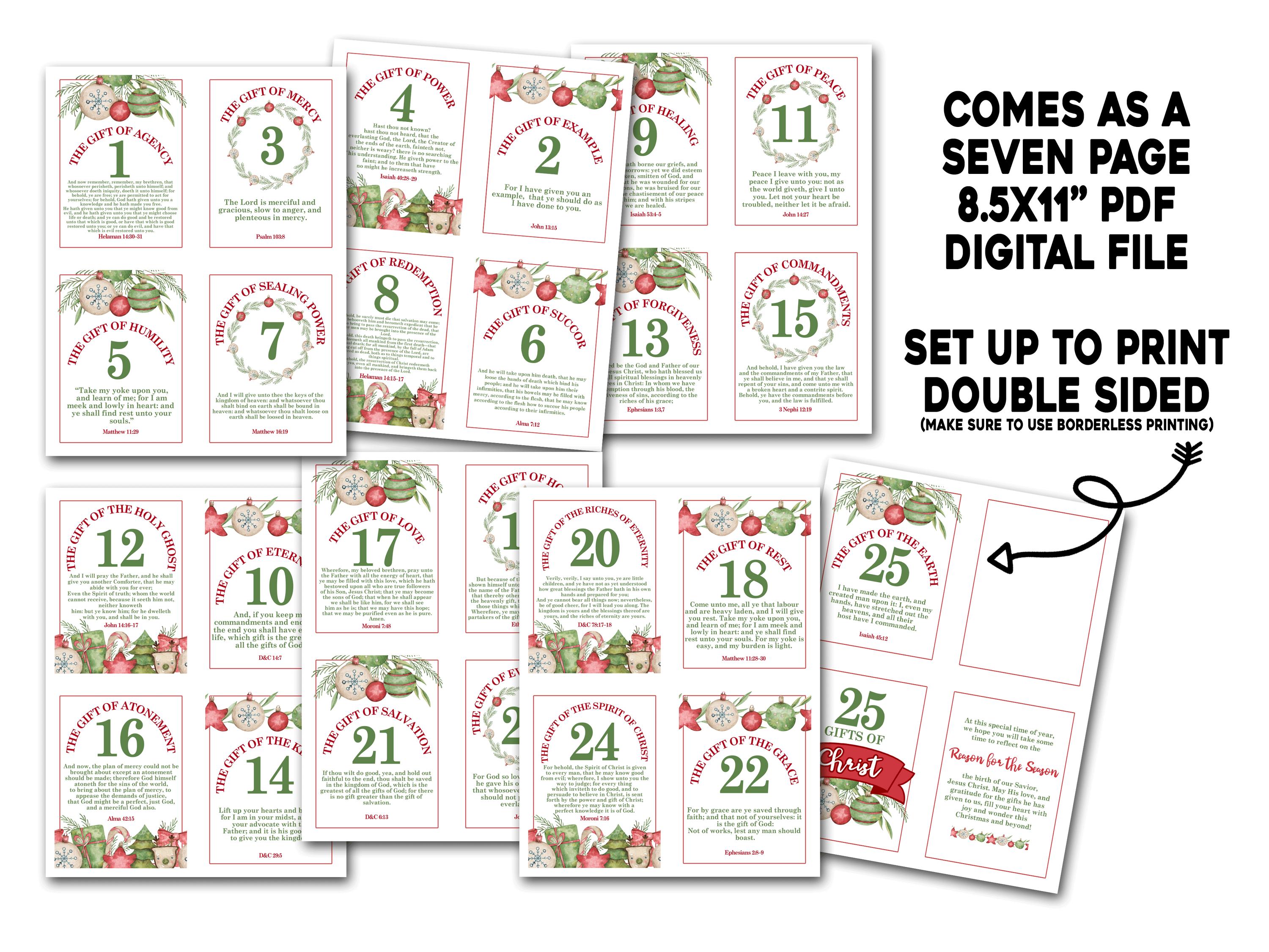 LDS 25 Gifts of Christ Christmas Advent, LDS Scripture Card Set ...