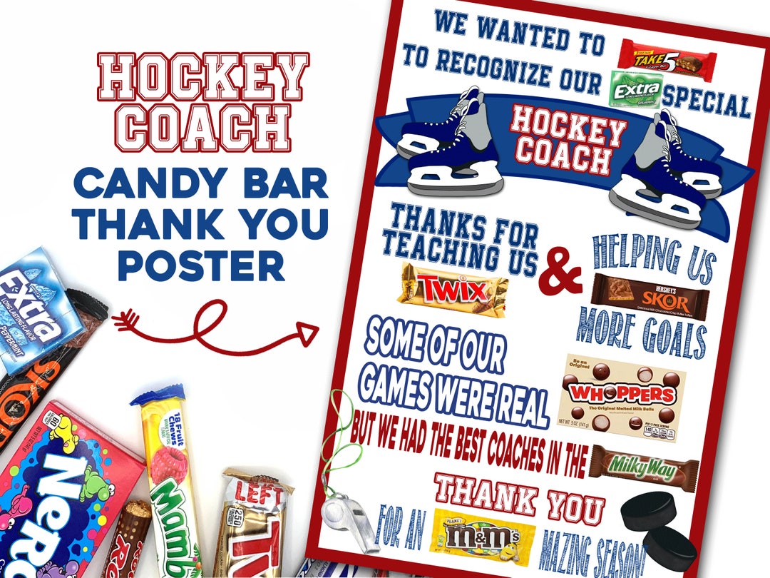 Hockey Coach Candy Gram Poster, Thank You Gift, Coach Gift, Hockey ...
