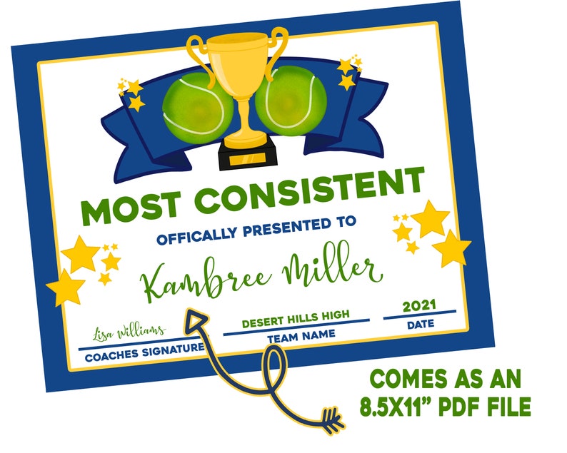 Tennis Team Awards, Editable PDF File, Tennis Certificates, End of ...